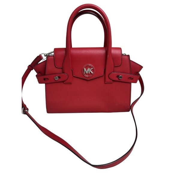 Michael Kors | Bags | Michael Kors Red Leather Satchel Handbag With Mk ...